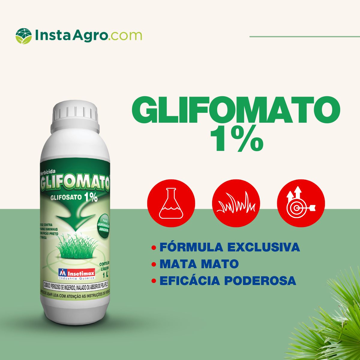 Herbicida Mata Mato Glifomato Jardim Insetimax - 1 Litro